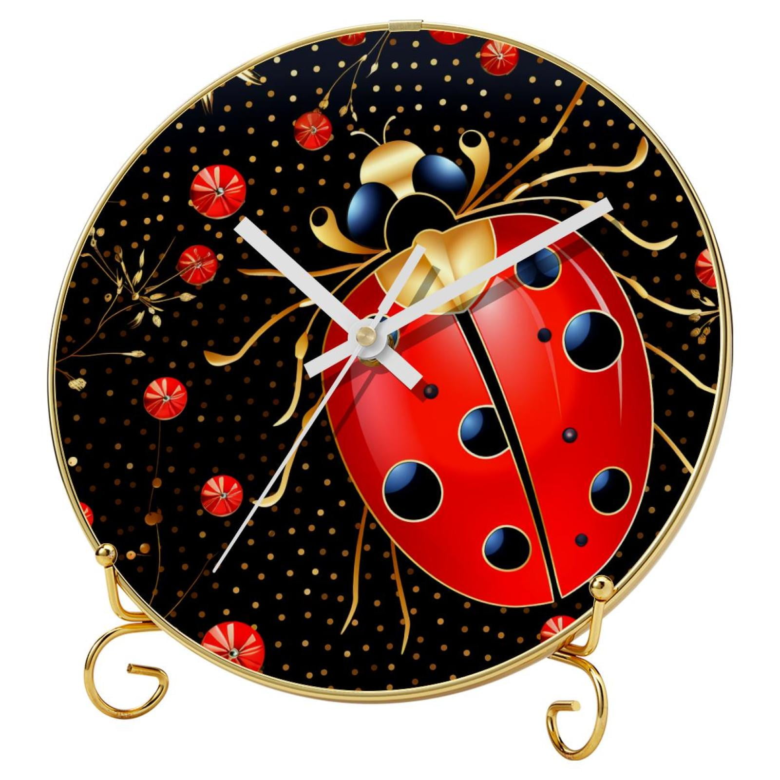 Seven-star ladybug Round Printed Wall Clocks with Hooks and Gold Stand ...