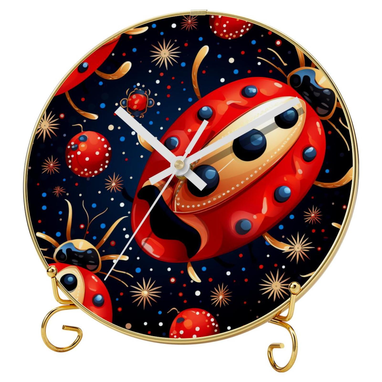 Seven-star ladybug Round Printed Wall Clocks with Hooks and Gold Stand ...