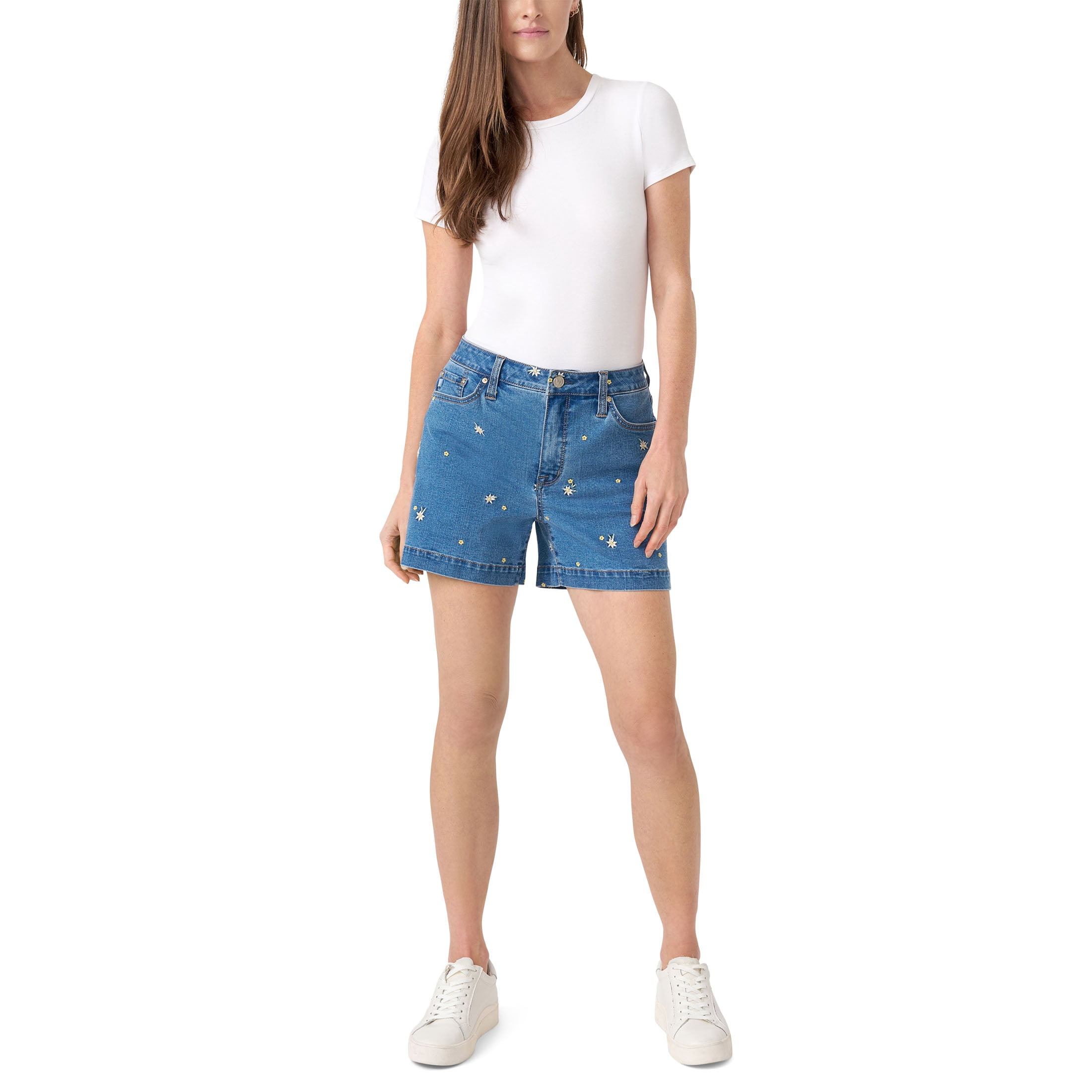 Seven7 Women's Denim Weekend Short, Daisy Embroidery - Walmart.com