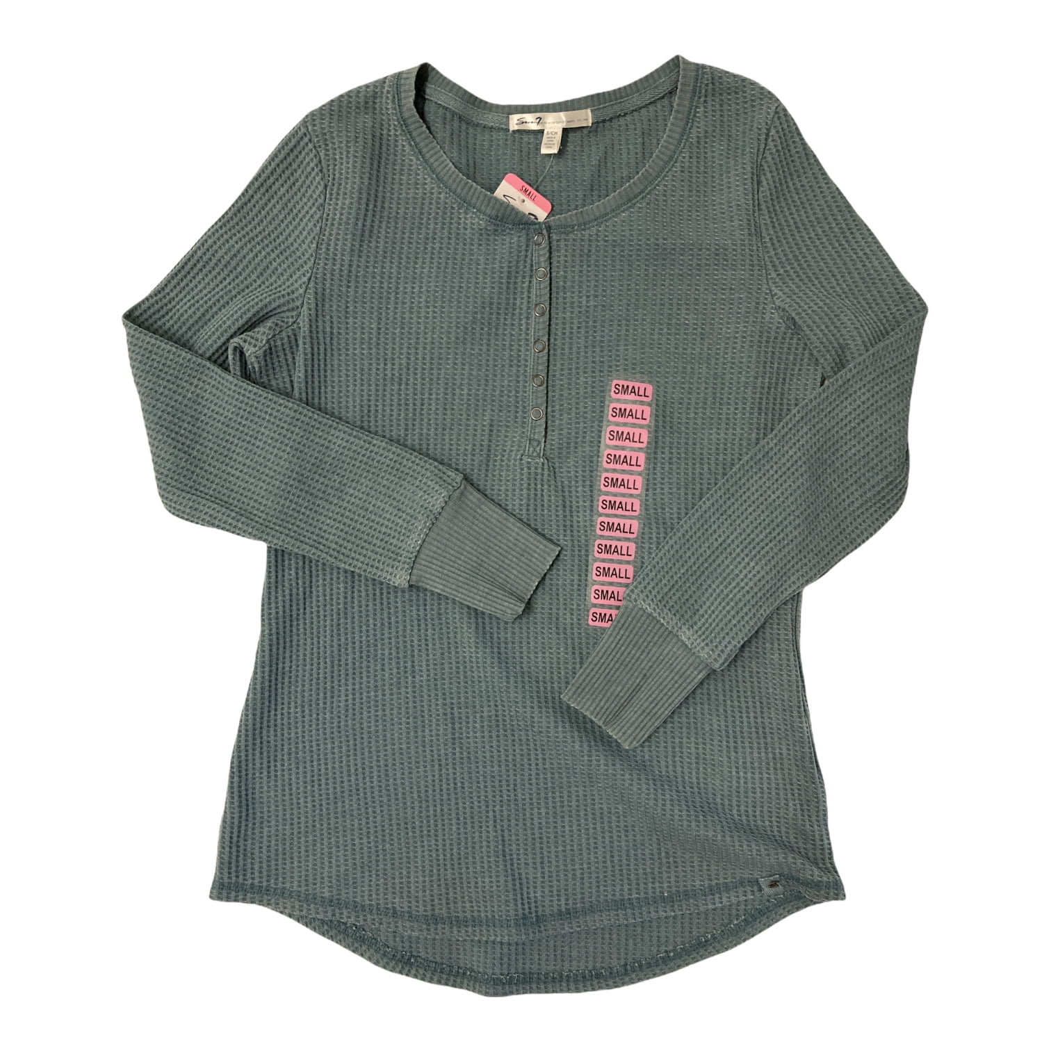 Seven7 Women's Super-Soft Relaxed Fit Long Sleeve Snap Waffle Henley ...