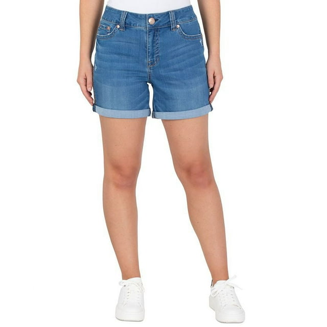 Seven7 Women's Mid Rise Rolled Cuff Shorts Blue Size 14 - Walmart.com