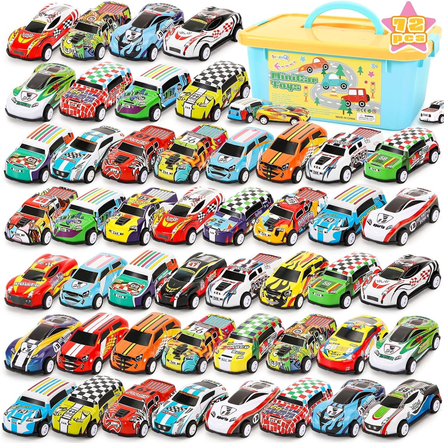 SevenQ Toy Cars Party Favors for Kids, 72Pcs Pull Back Cars Playsets ...