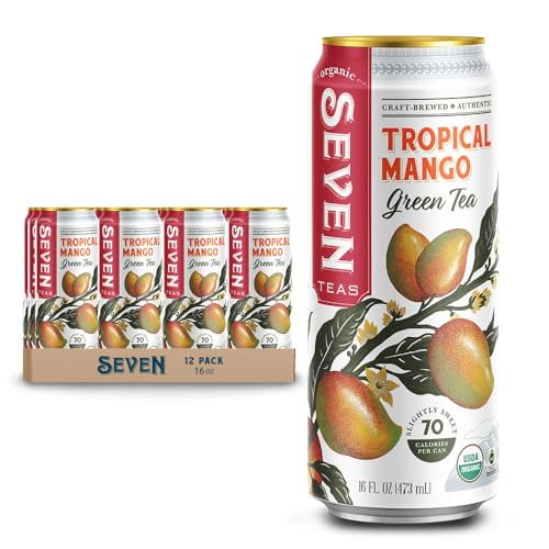 SevenTeas Tropical Mango Green Tea, 16 OZ (Pack of 12 Cans), Organic ...