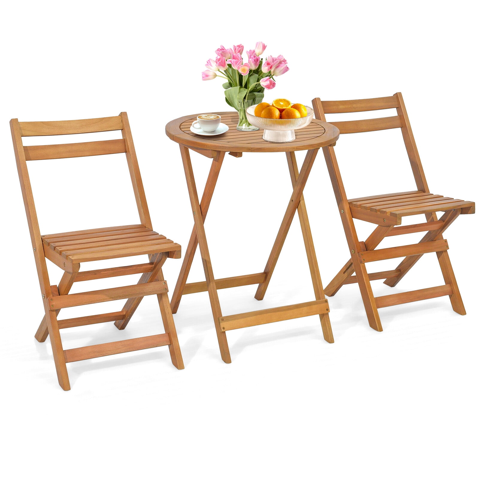 SevenThree 3-Piece Acacia Wood Bistro Set, Folding Patio Furniture with ...