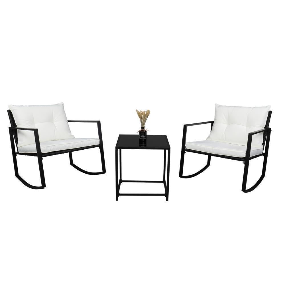 SevenThree 3 Piece Outdoor Rocking Bistro Set Black Wicker Furniture ...