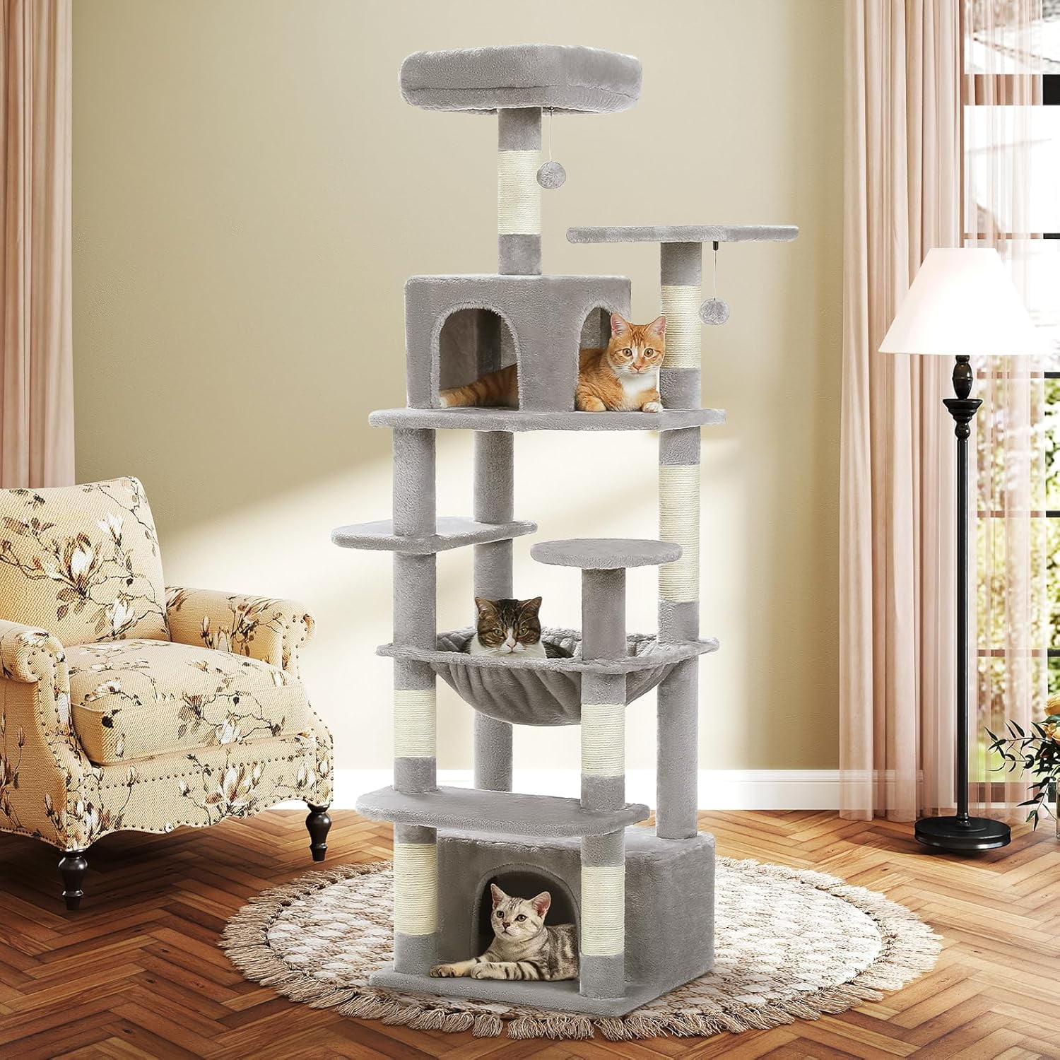SevenThree 64.5-inch Cat Tree for Indoor Cats, Plush Multi-Level Cat ...