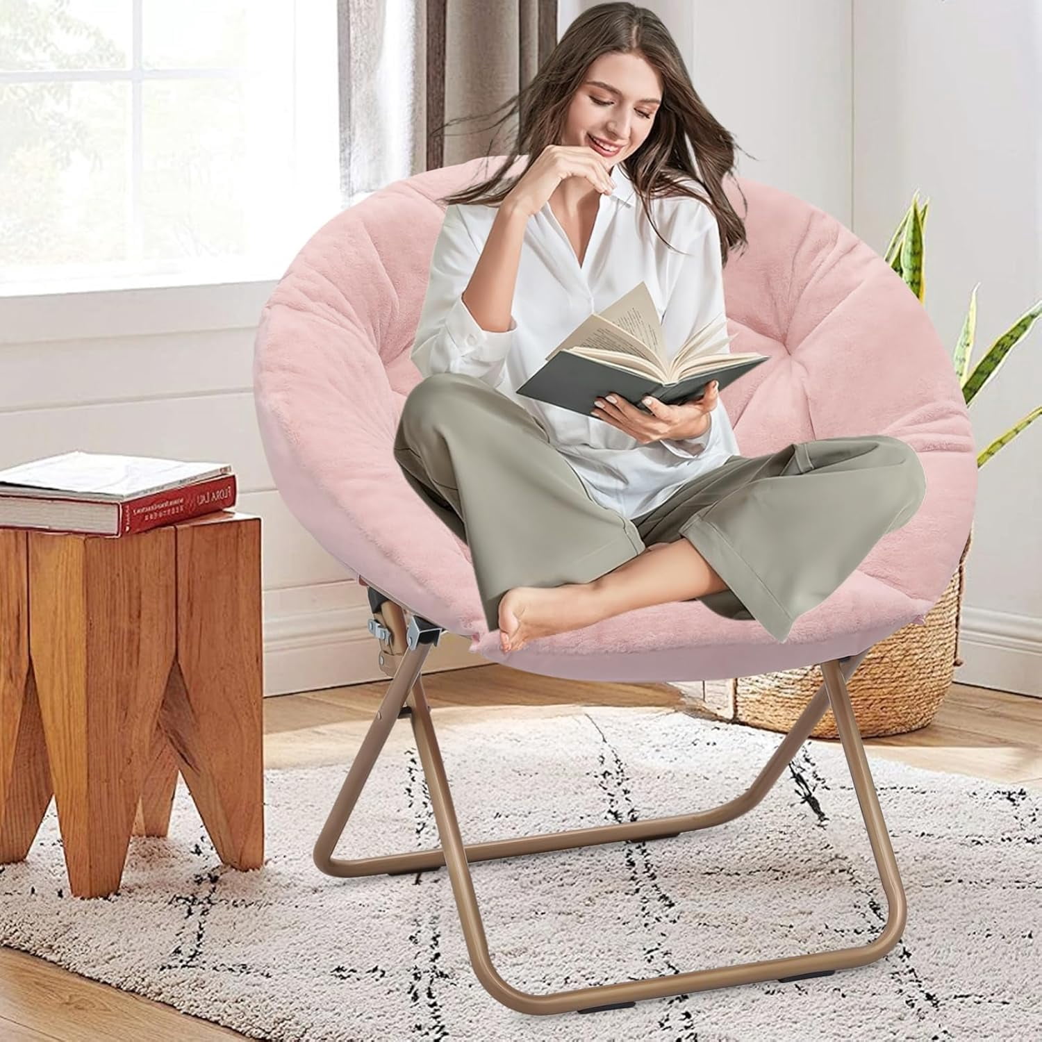 SevenThree Round Comfy Saucer Chair Lounge Lazy Chair Folding Faux Fur ...