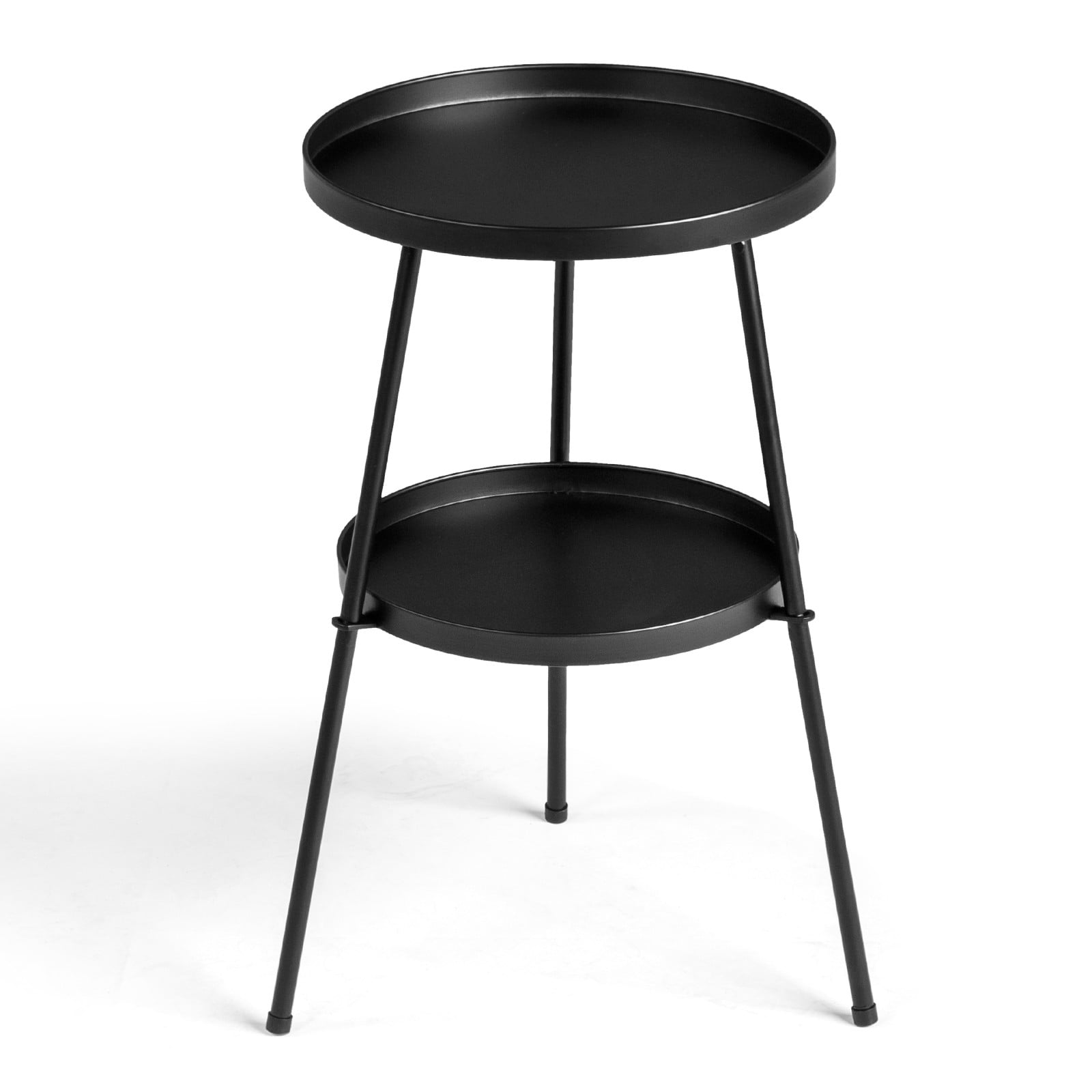 SevenThree Round Small Black Side Table,2 Tier Modern Metal Tall End ...