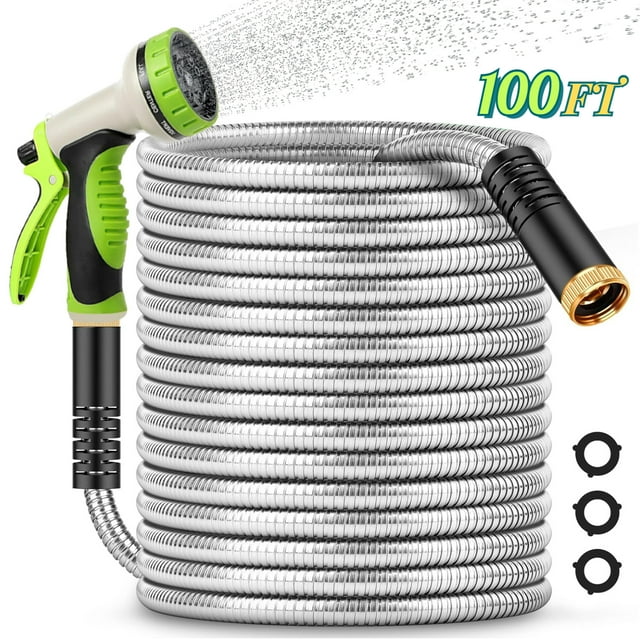 Teblint Metal Garden Hose 100ft 304 Stainless Steel Garden Hose Heavy