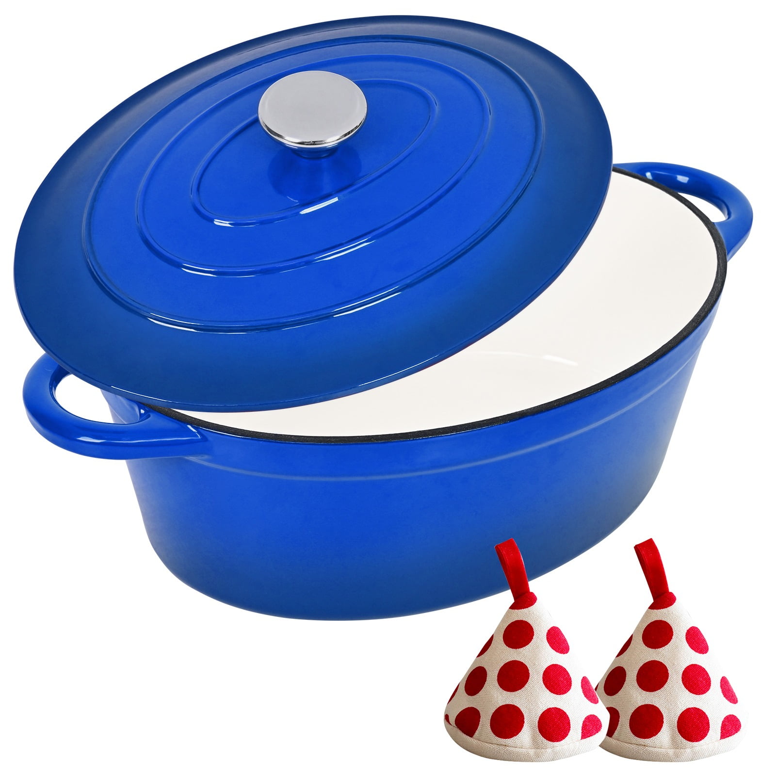 Sevenstars 4.5 Quart Enameled Pot with Lid, Blue Cast Iron Dutch Oven ...
