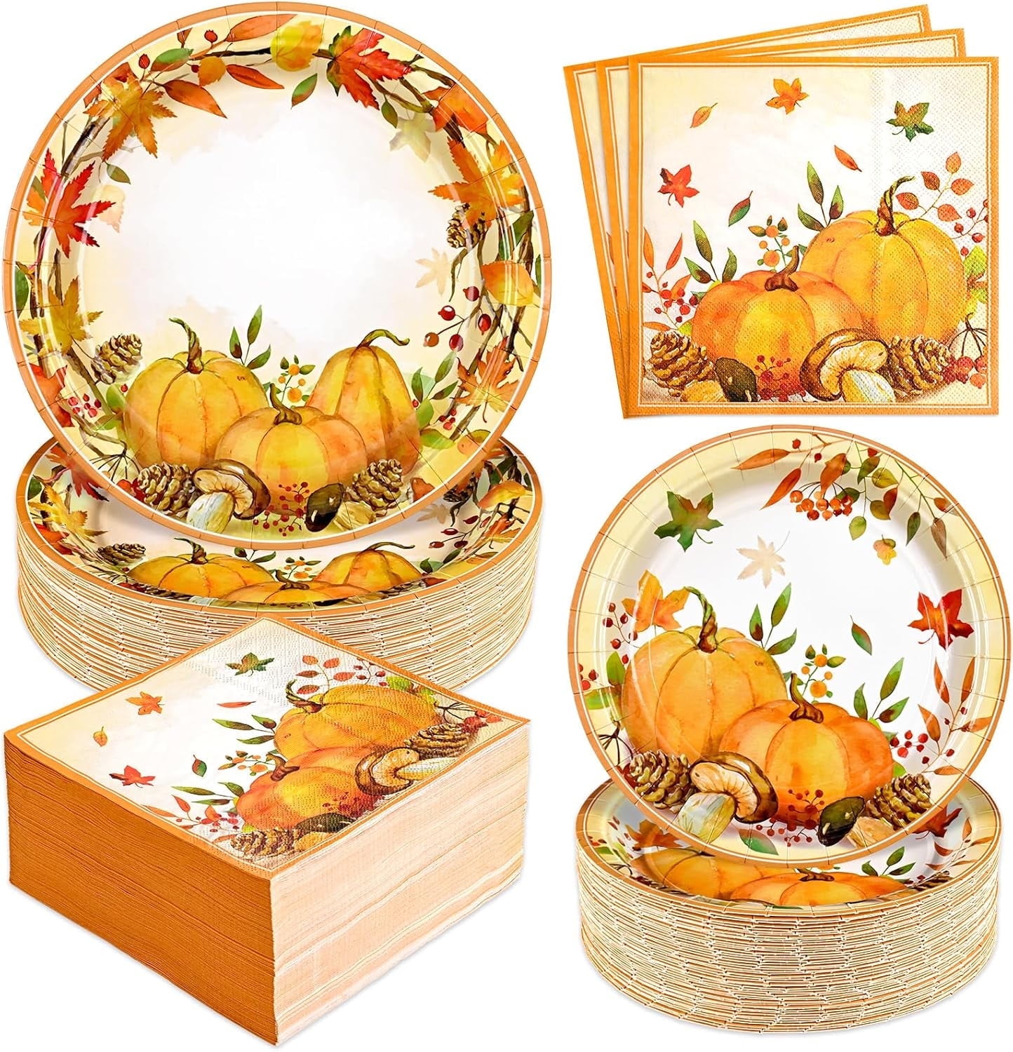 Sevenstars 200Pcs Fall Paper Plates and Napkins,Thanksgiving Disposable ...