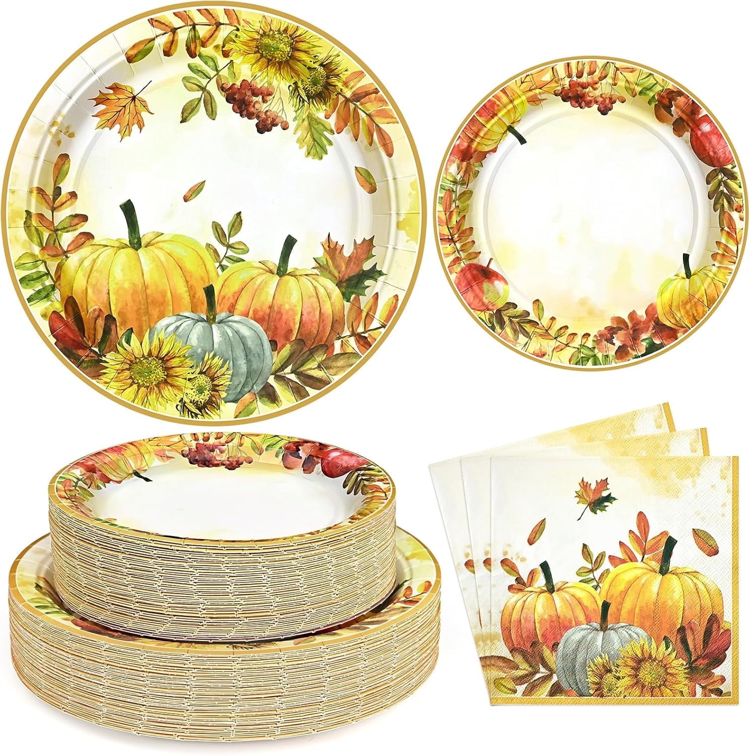 Sevenstars 200Pcs Fall Paper Plates and Napkins,Thanksgiving Disposable ...