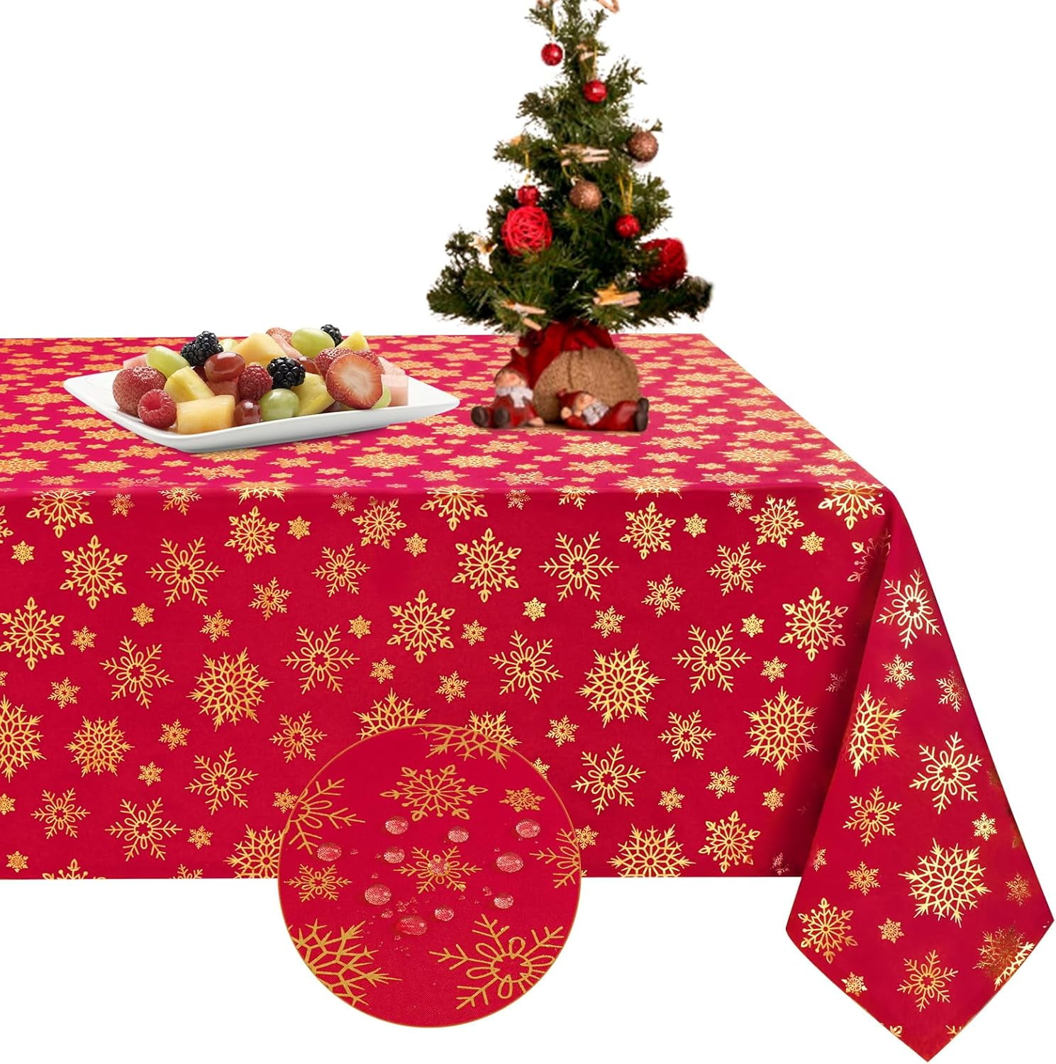 Sevenstars Christmas Tablecloth Gold Snowflake Table Cloth Red ...