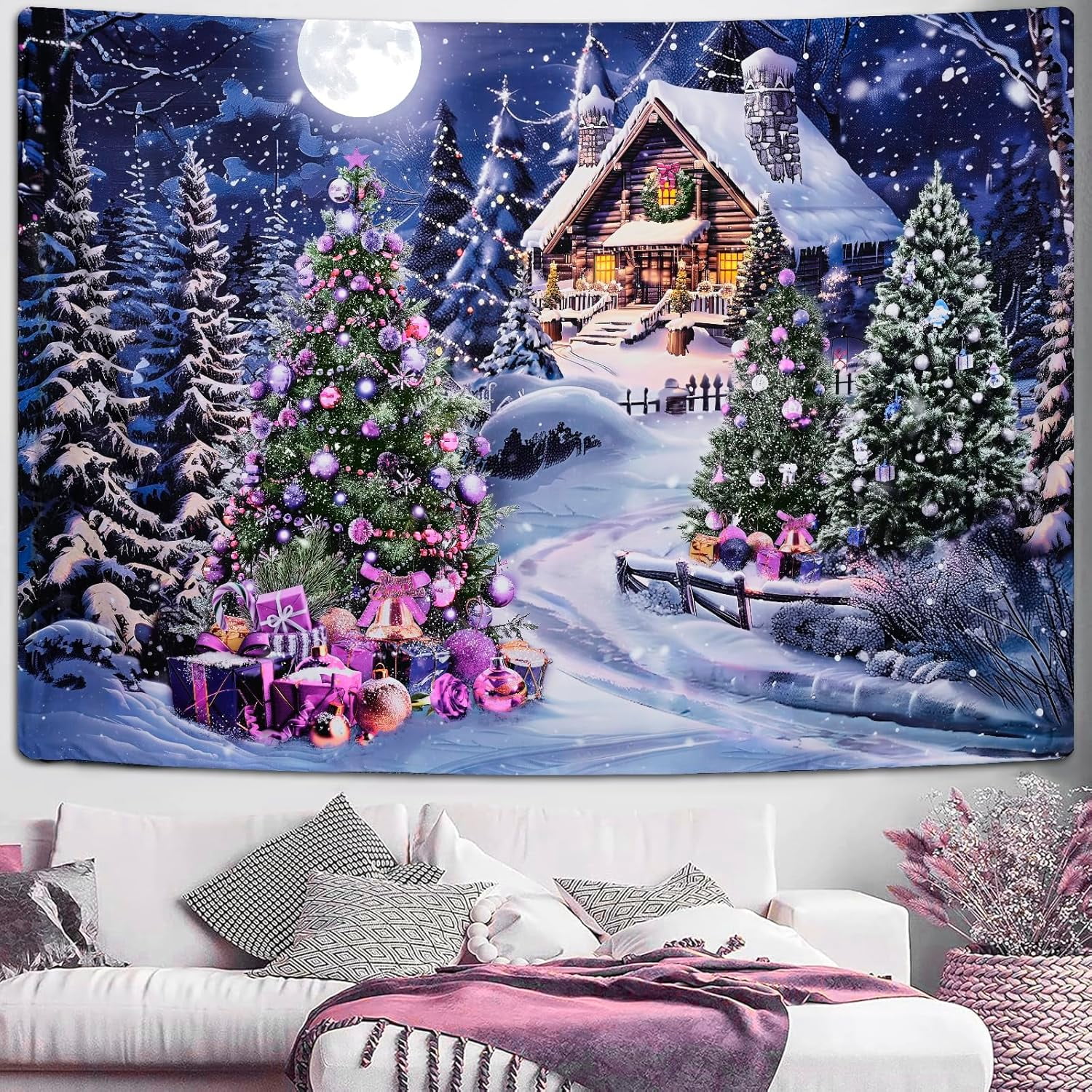 Sevenstars Christmas Tree Tapestry Xmas Wall Tapestry Snow Wall Hanging ...