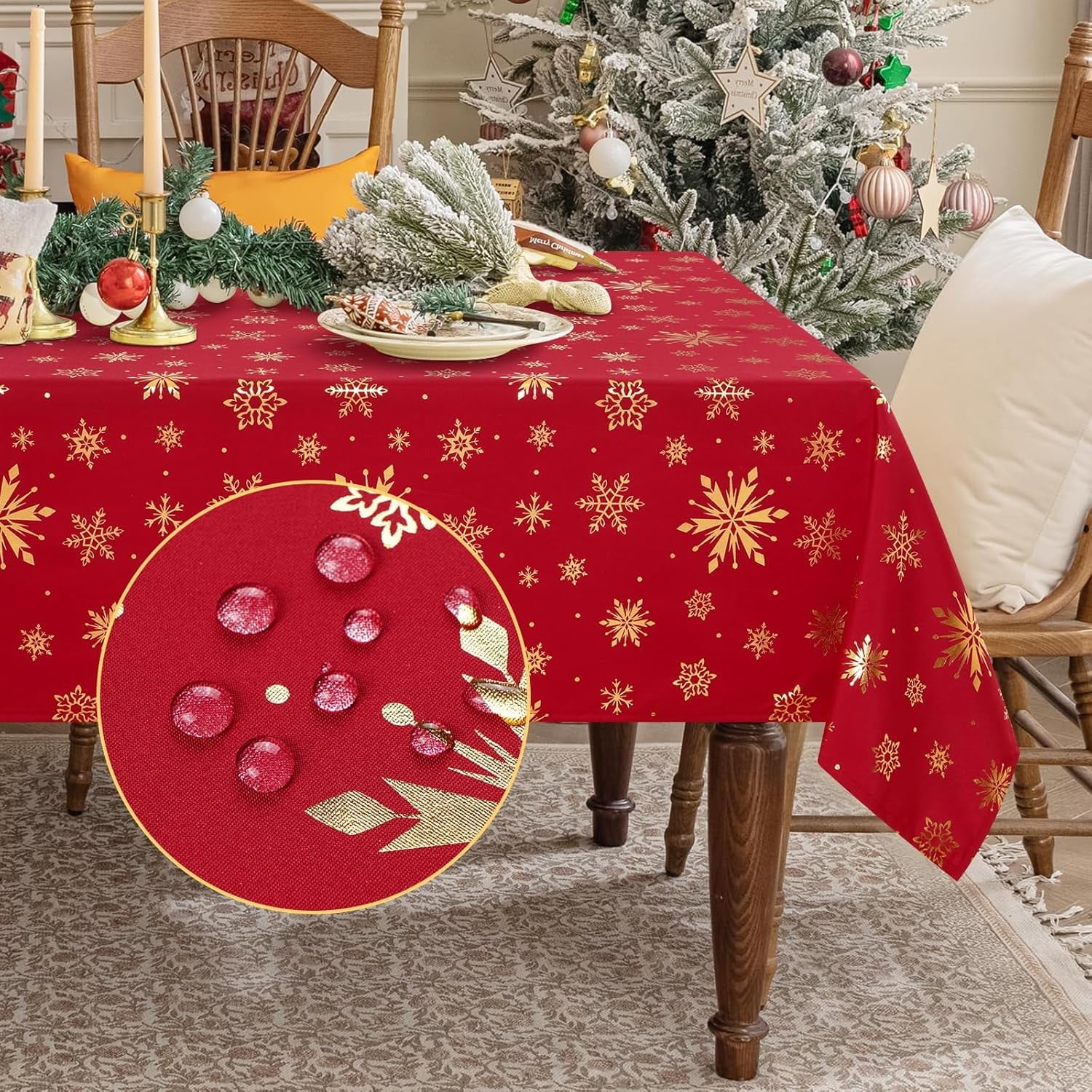 Sevenstars Gold Snowflake Tablecloth Christmas Tablecloth Red Rectangle ...