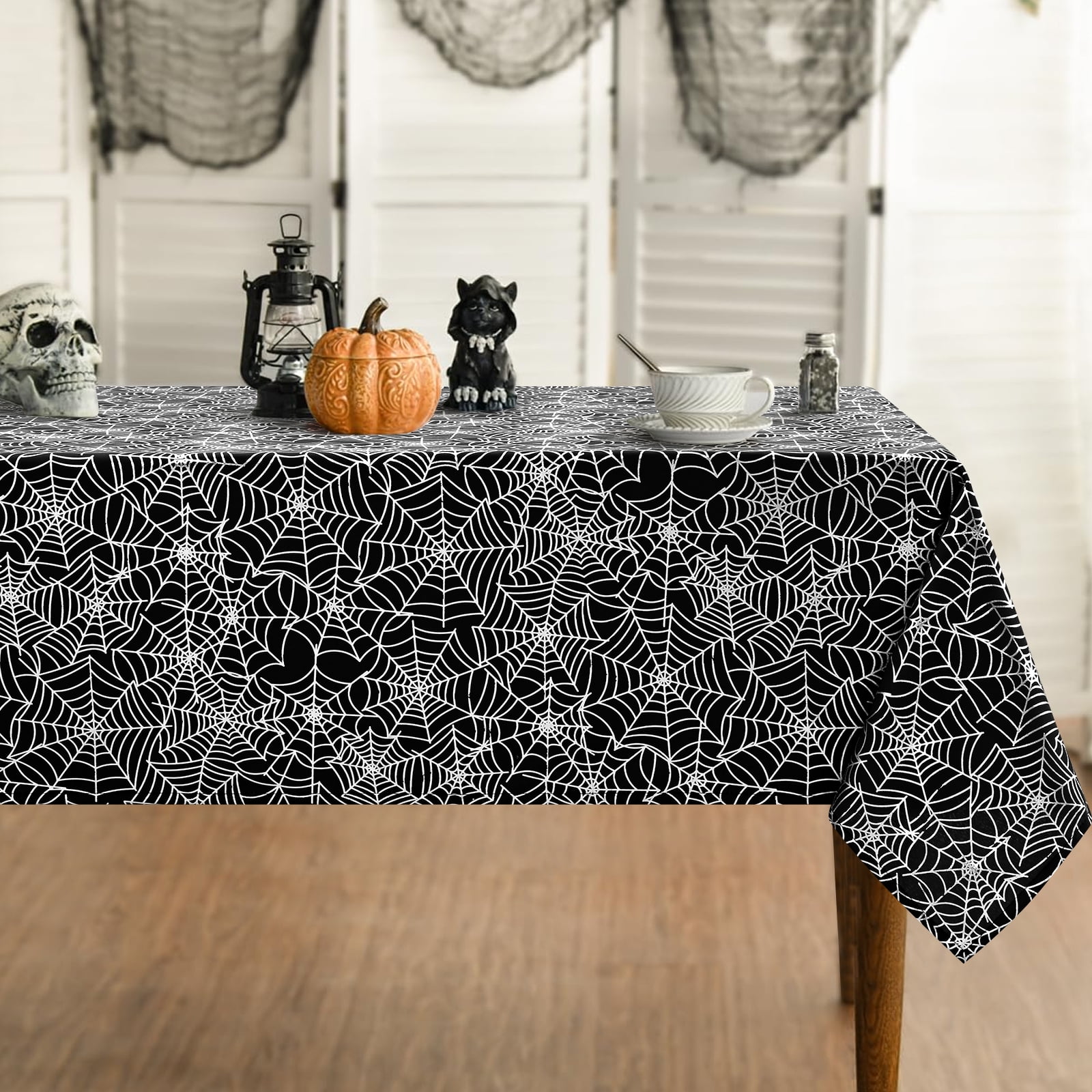 Sevenstars Halloween Tablecloth Black Spider Web Tablecloth Hot Silver ...