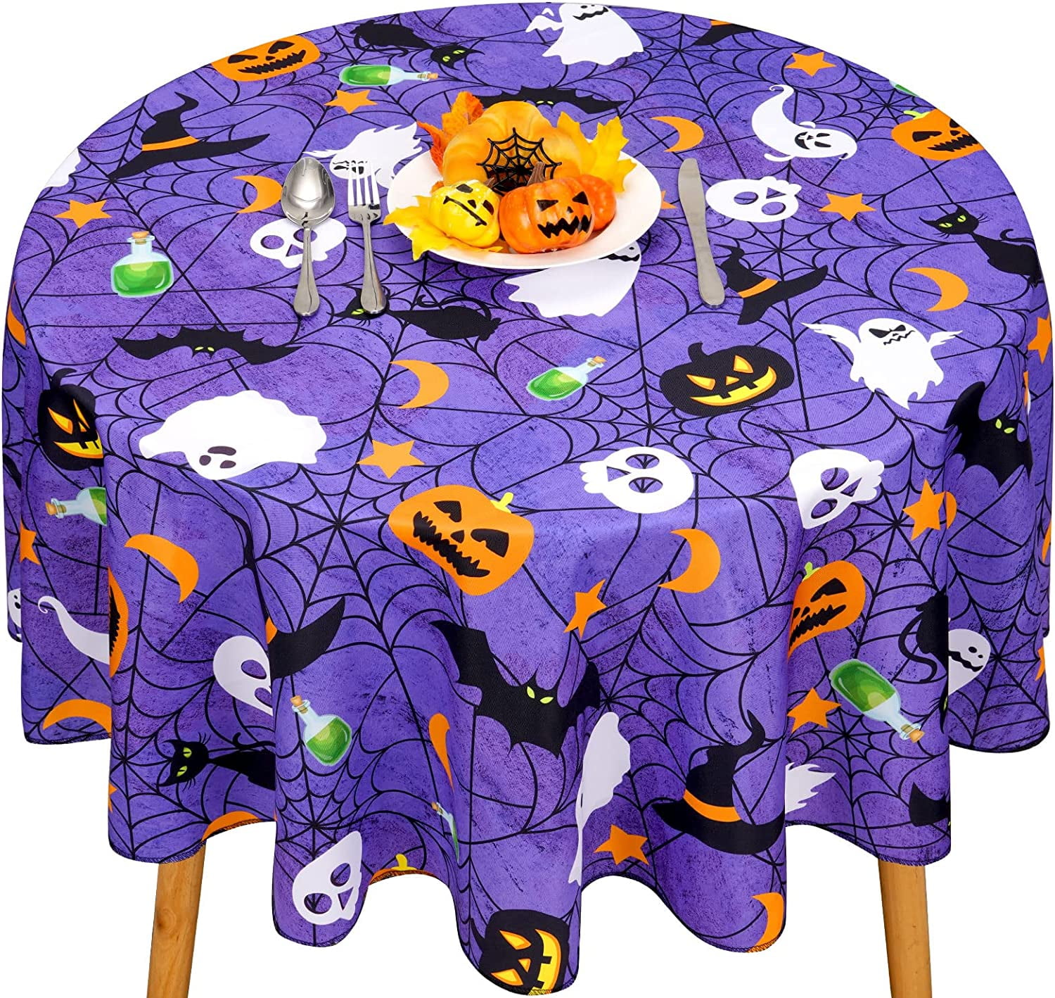 Sevenstars Halloween Decorations: 60 inch Round Spider Web Table Cloth ...