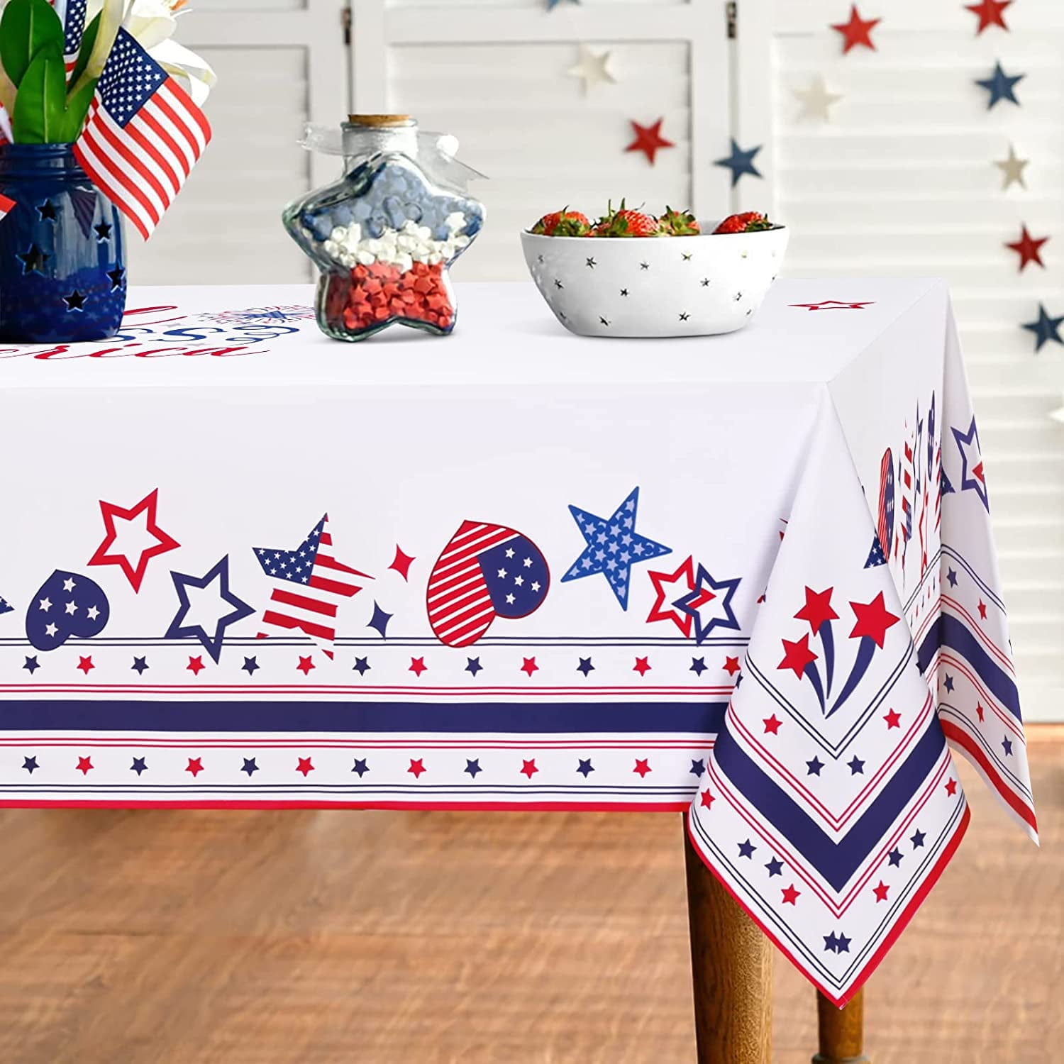 Sevenstars Patriotic Tablecloth 4th of July Table Cloth Square Table ...