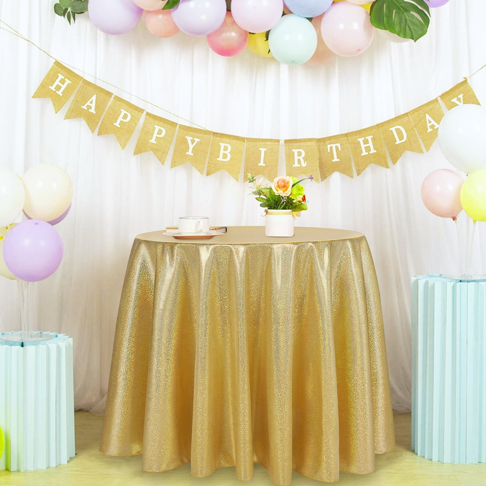 Sevenstars Gold Sequin Tablecloth, 57" Round for Wedding, Birthday ...