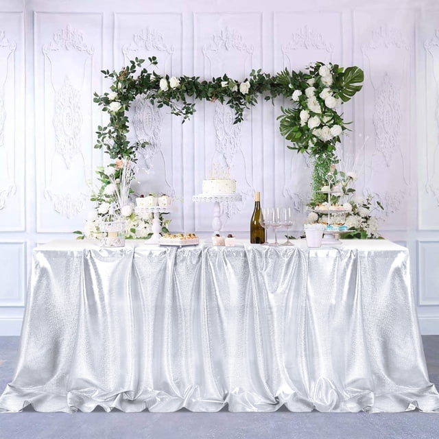 Sevenstars Silver Sequin Tablecloth, 57" x 102", for Wedding, Party ...
