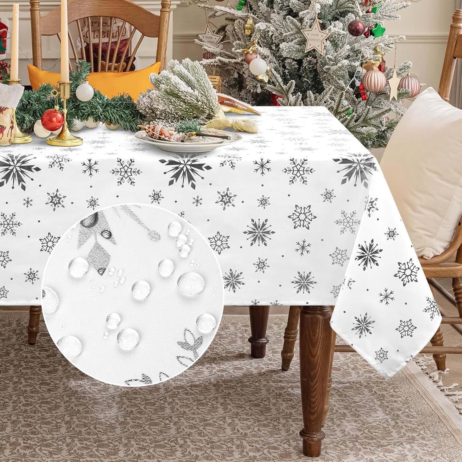 Sevenstars Silver Snowflake Tablecloth Christmas Tablecloth White ...
