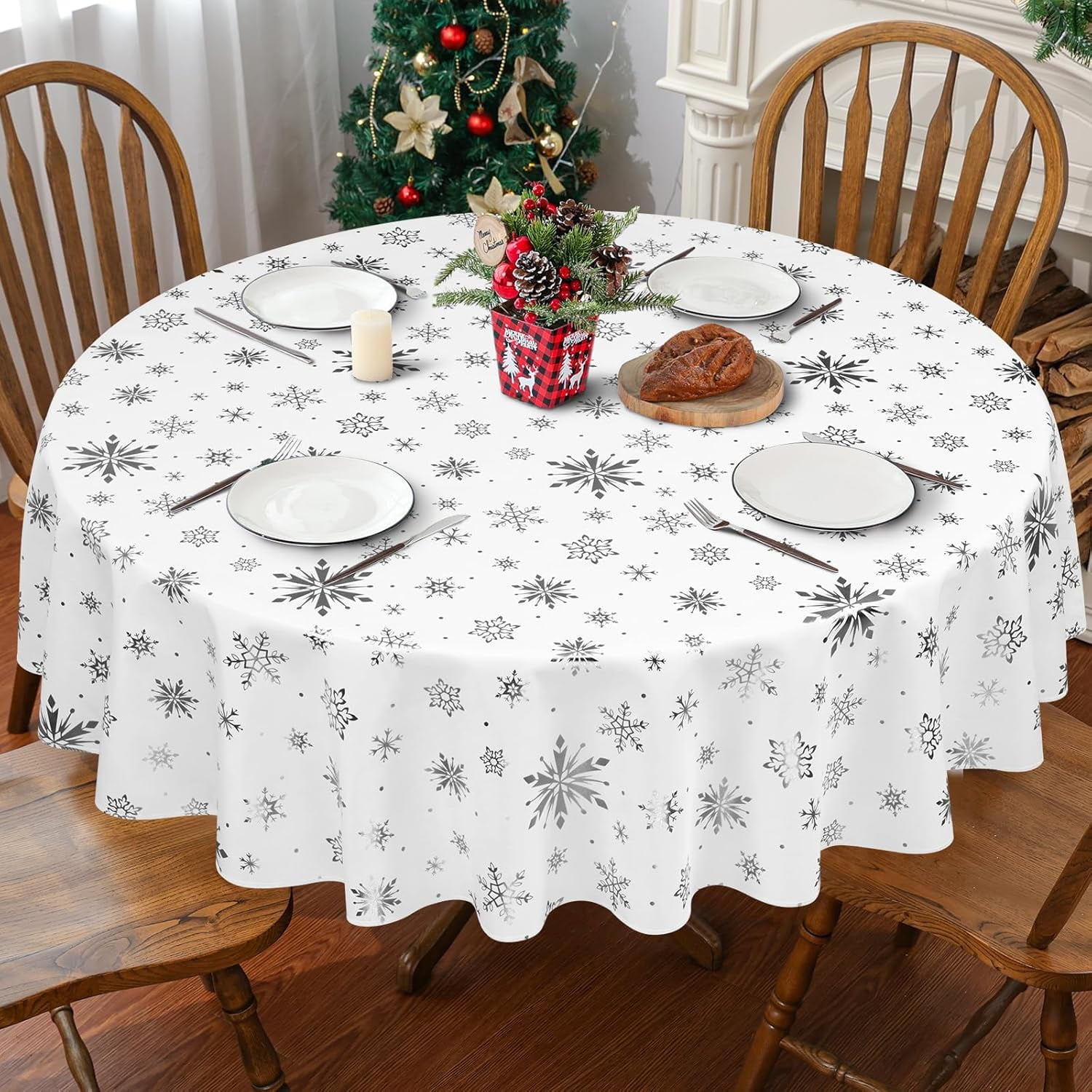 Sevenstars Silver Snowflake Tablecloth Christmas Tablecloth White Round ...