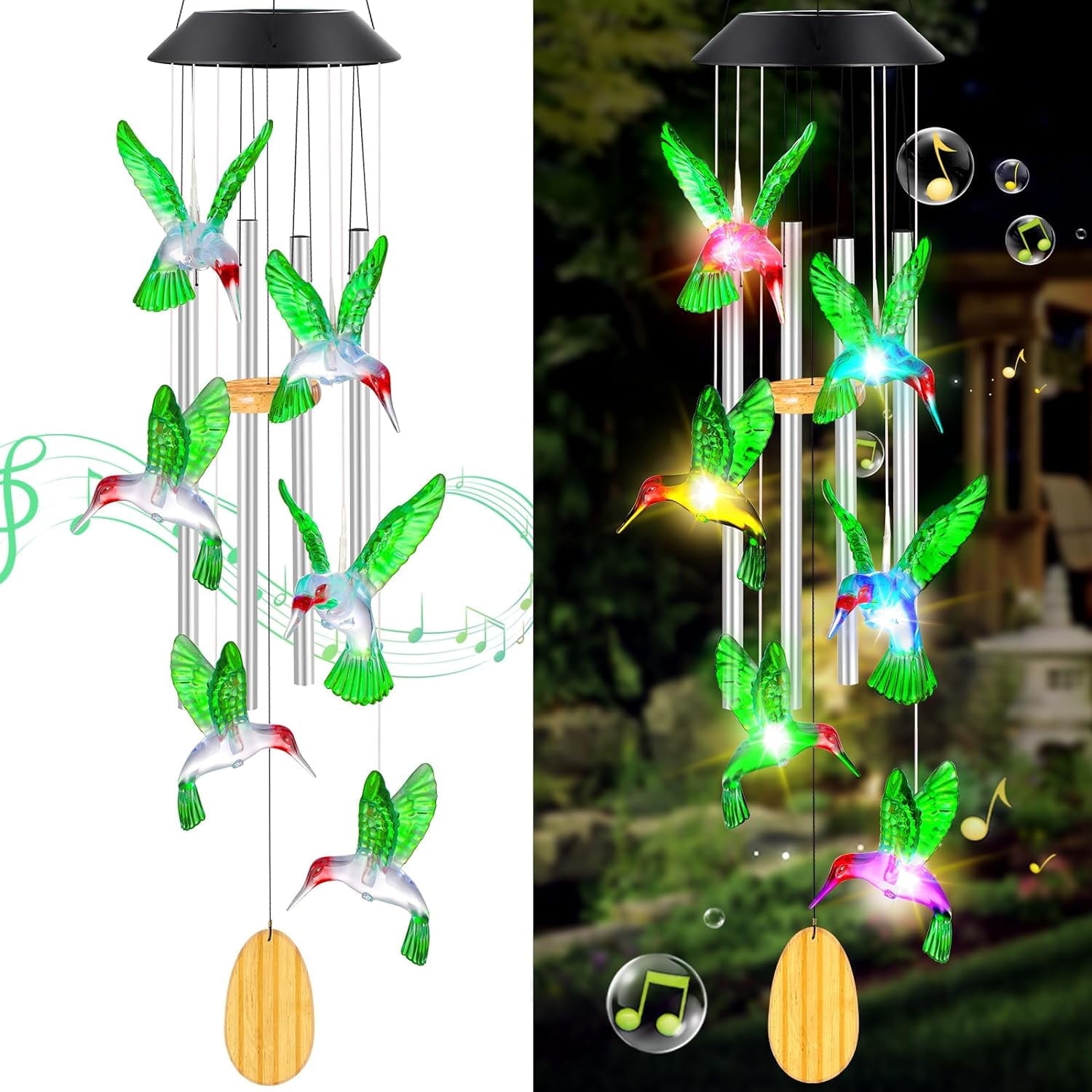 Sevenstars Solar Wind Chime Outdoor Hummingbird Wind Chime for Garden ...