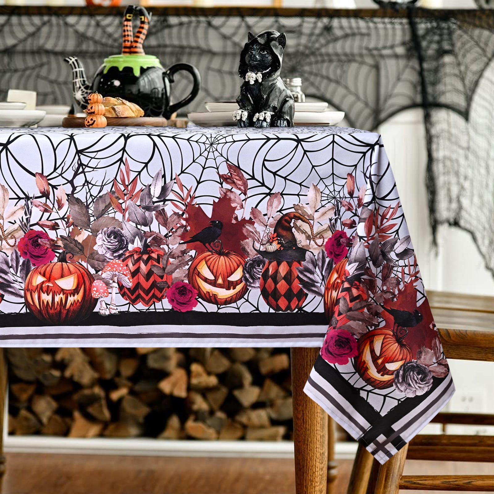 "Sevenstars Rectangular Spider Web Tablecloth, Halloween Fabric ...