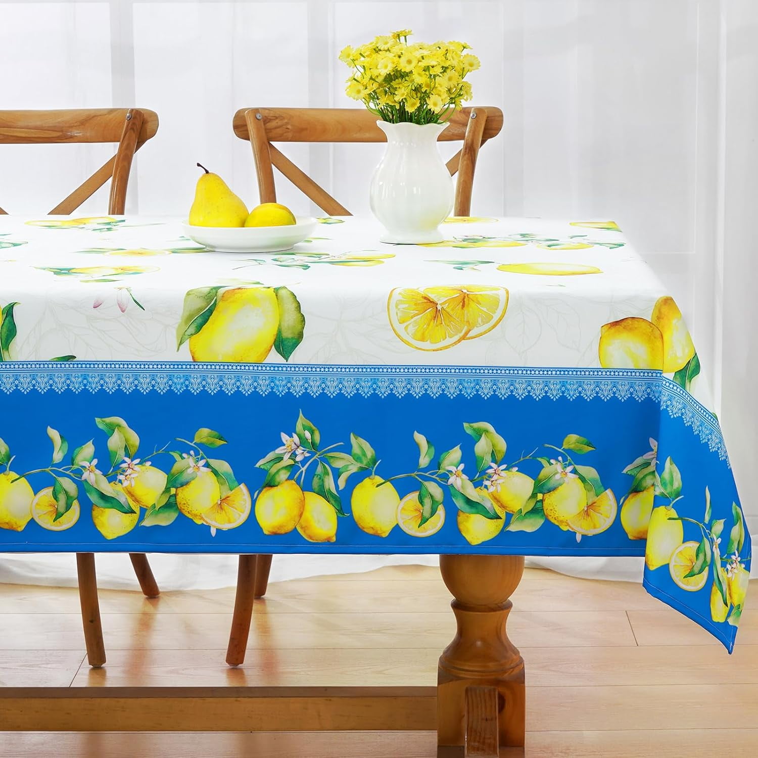 Sevenstars Summer Tablecloth Lemon Table Cloth Blue Rectangular Table ...