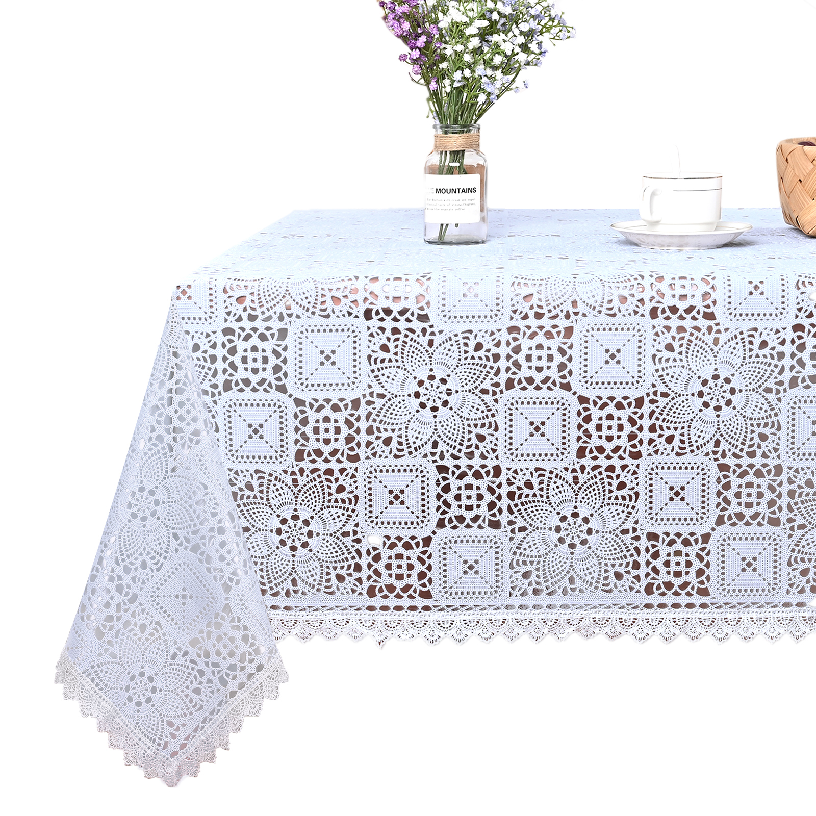 Sevenstars White Lace Tablecloth Vinyl Waterproof Table Cloth Square ...