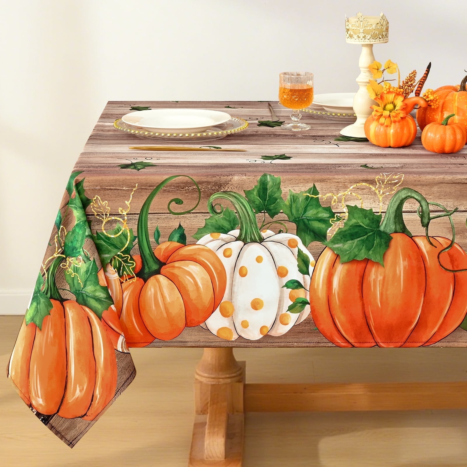 Sevenstars Fall Tablecloth,Rectangle Pumpkin Table Cover，Woodgain ...