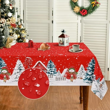 Smile Holiday Dining Tablecloth, 60 Inch Round, Red Xmas Decor with ...