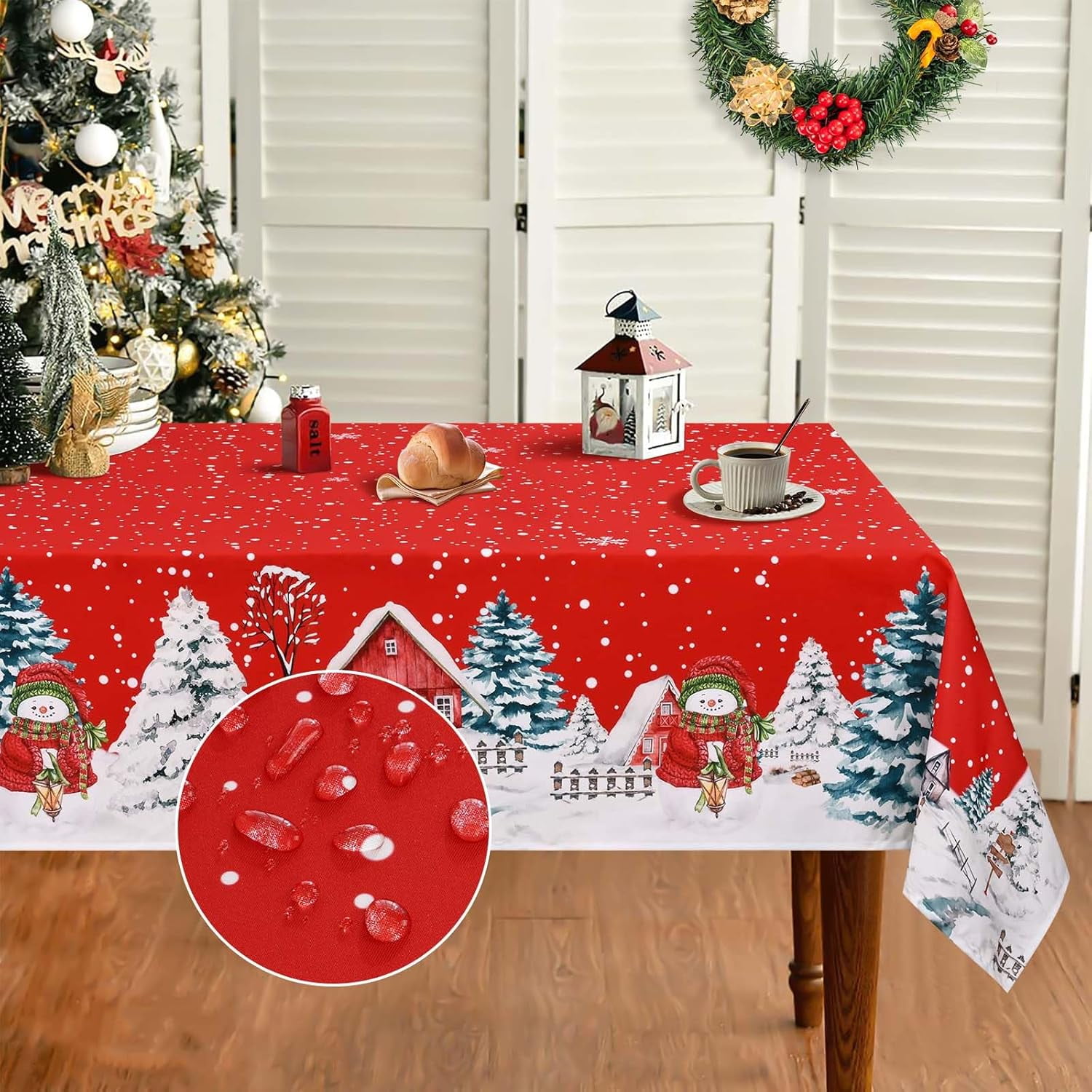 Sevenstarts Christmas Tablecloth Christmas Tree Snowman Tablecloth Red ...