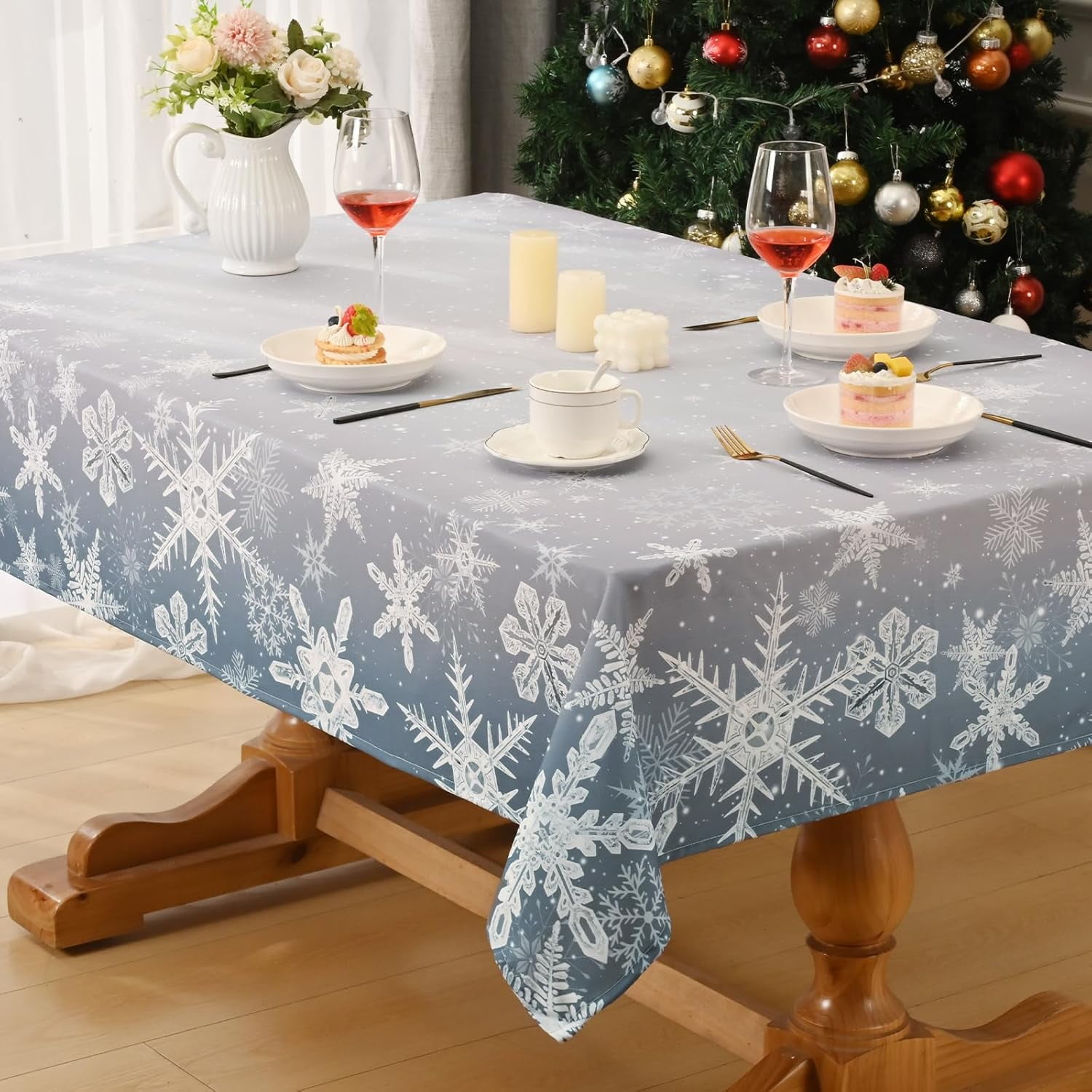 Sevenstarts Christmas Tablecloth Snowflake Tablecloth Silver Rectangle ...