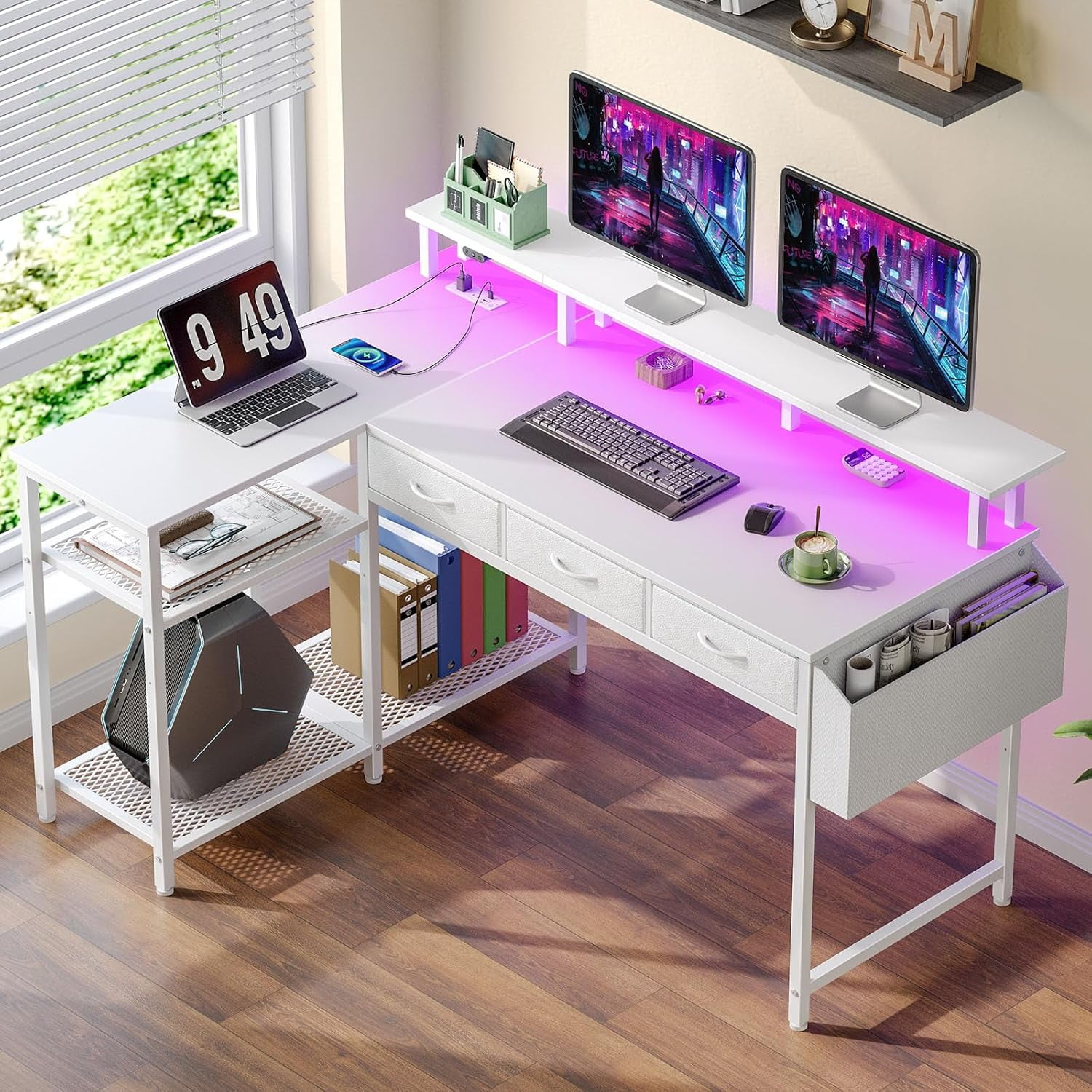 Seventable L Shaped Computer Desk with Drawers, 47 inch Office Desk ...
