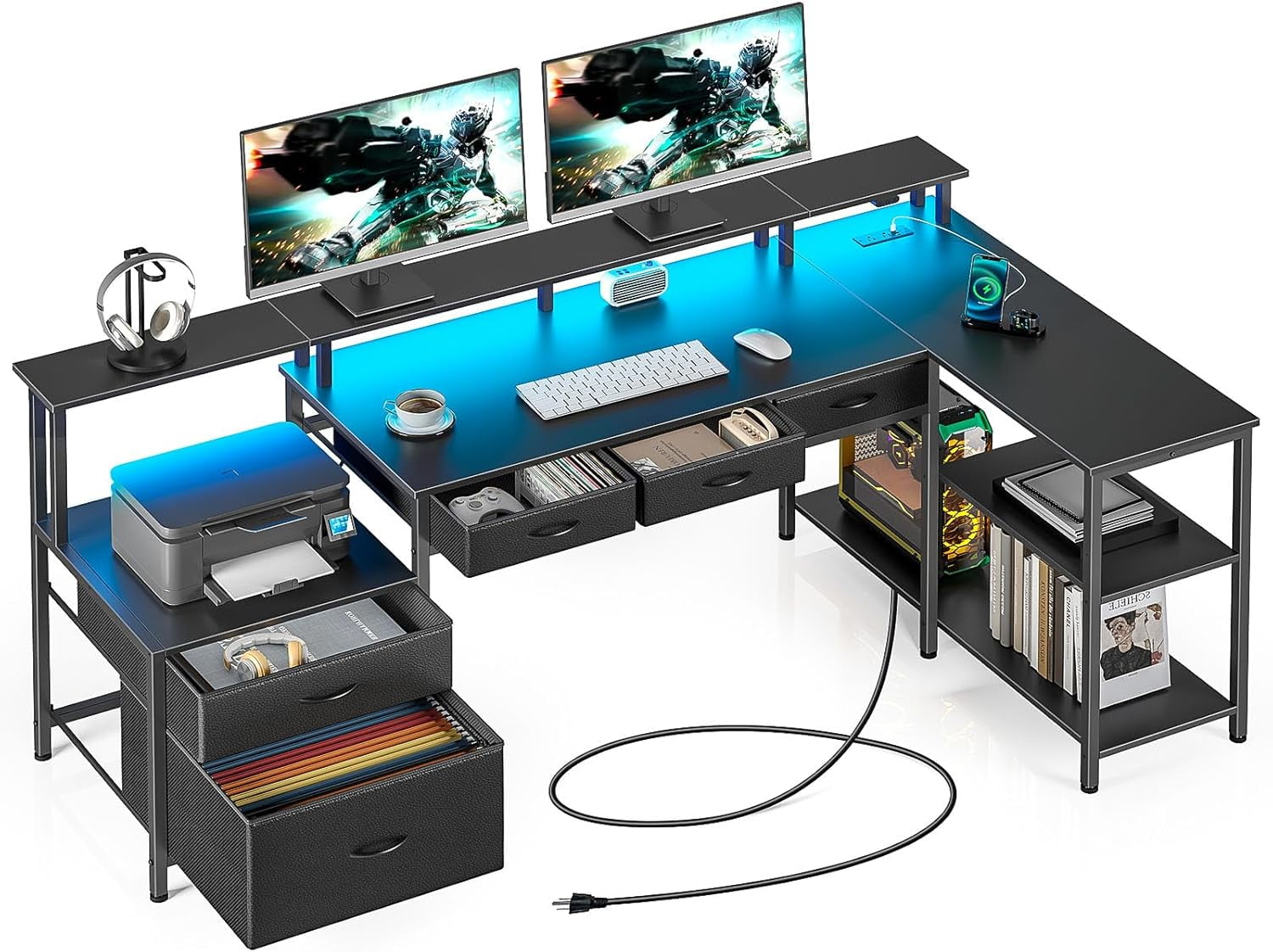 Seventable L Shaped Desk with Drawers, 64" Reversible Computer Desk ...