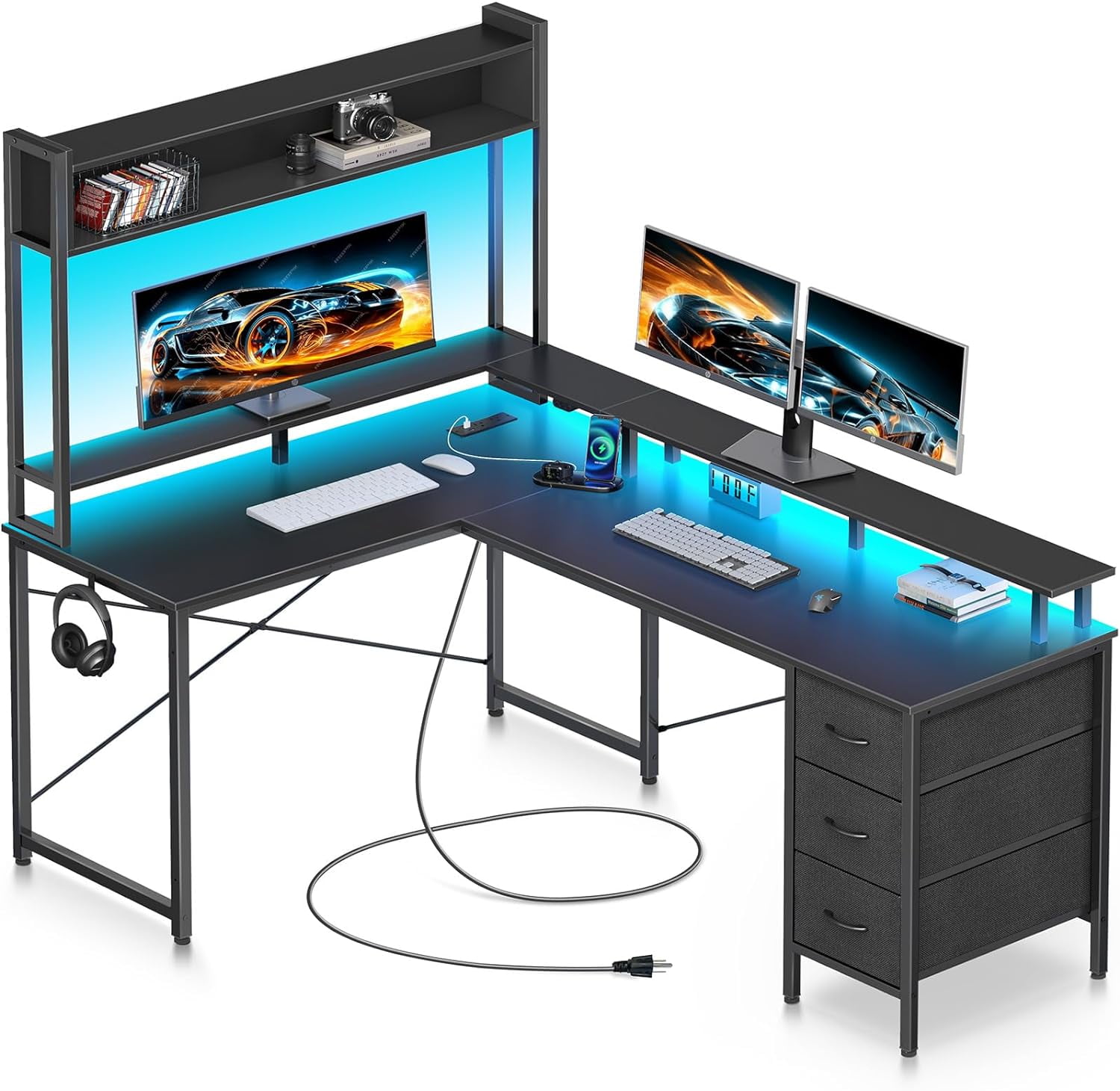 Seventable L Shaped Gaming Desk with Drawers, Reversible Computer Desk ...