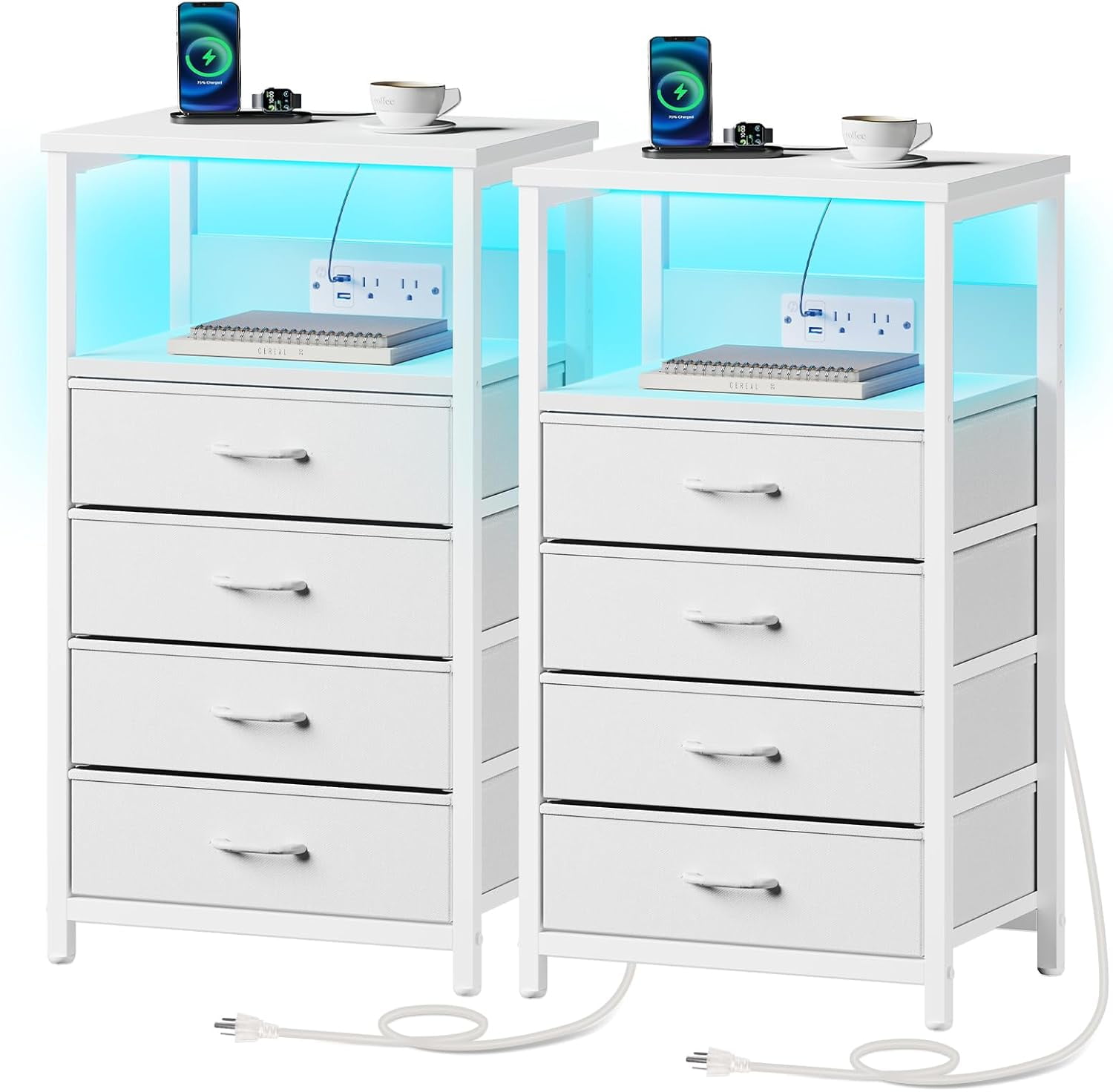 Seventable Nightstand Set of 2 with Charging Station, Bedside Table ...