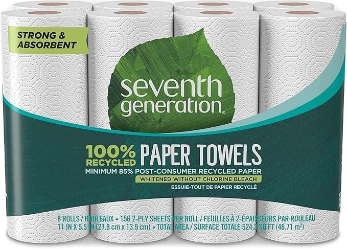 Seventh Generation 100% Recycled Paper Towel Rolls, 8 Rolls, 2-Ply, 11 ...