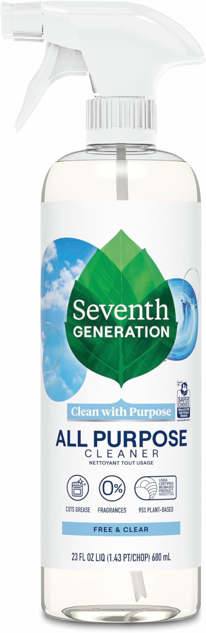Seventh Generation All Purpose Cleaner, Free & Clear, Cuts Grease, 23 ...