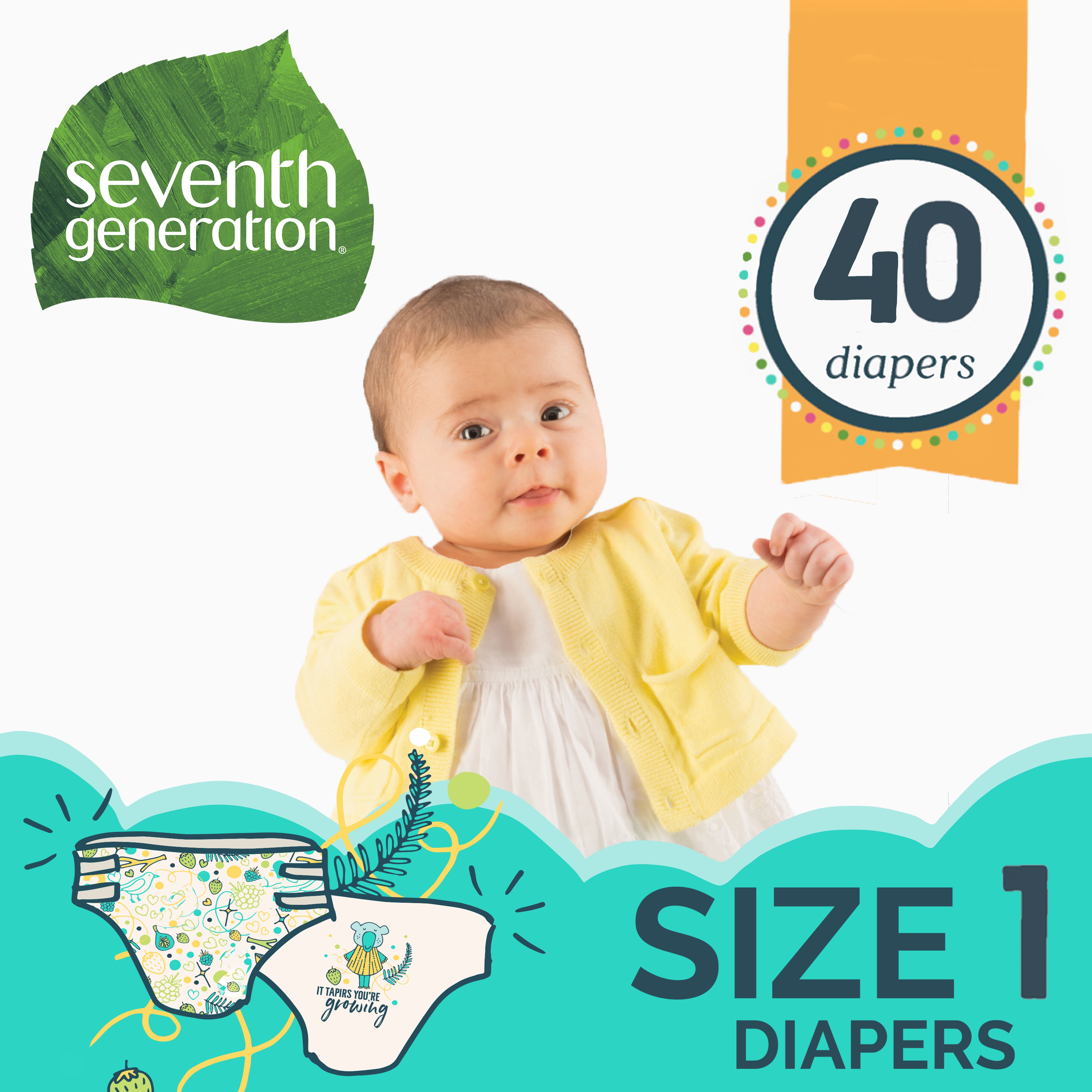 Seventh Generation Baby Diapers, Free & Clear, Size 1, 8-14 lbs, 40 ...