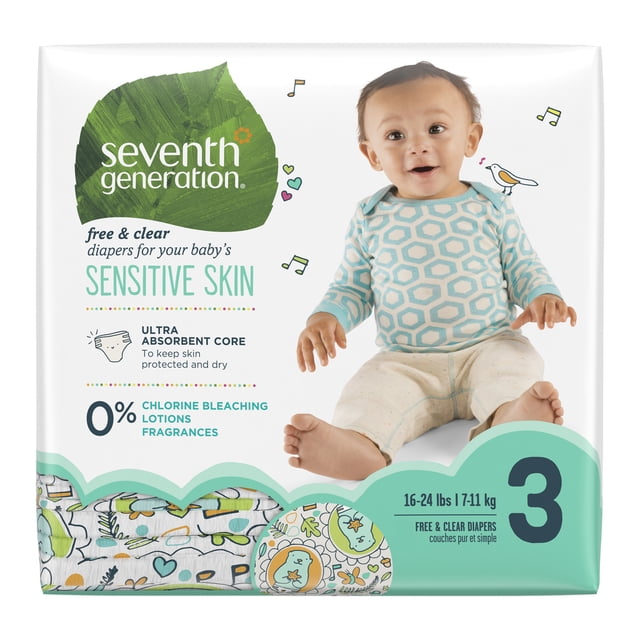 Seventh Generation Baby Diapers, Free & Clear, Size 3, 16-28 lbs, 31 ...