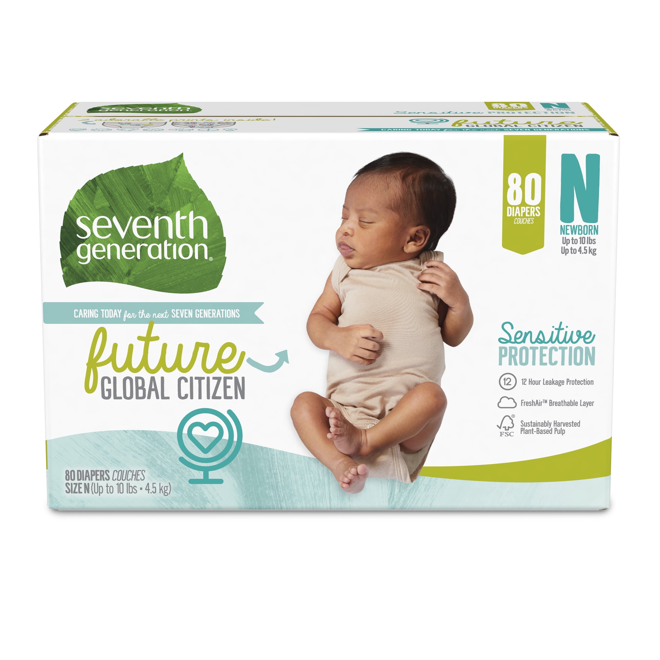 Seventh Generation Baby Diapers, Newborn, 80 Count, Absorbent ...