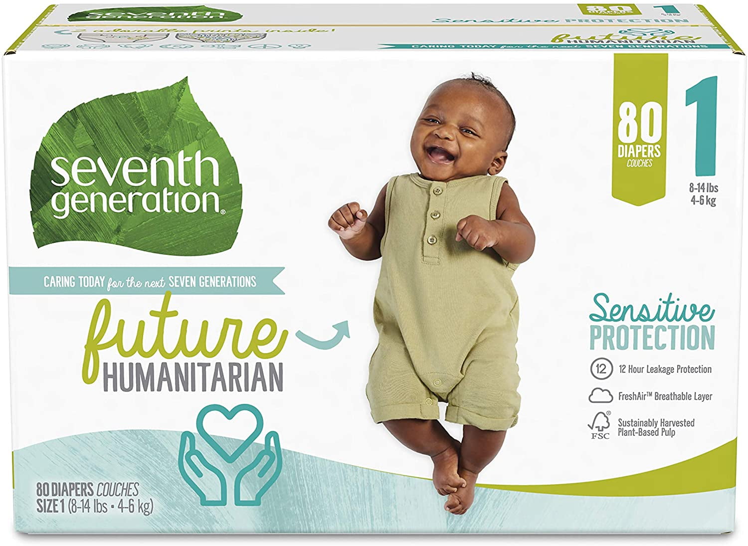 Seventh Generation Baby Diapers, Size 1, 80 Count, Super Pack, for ...