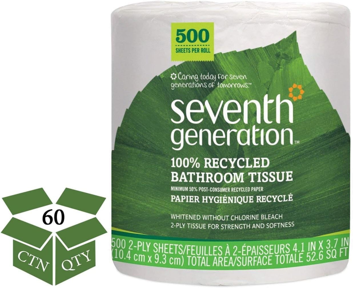 Seventh Generation Bathroom Tissue Paper, 500 sheets per roll -- 60 ...