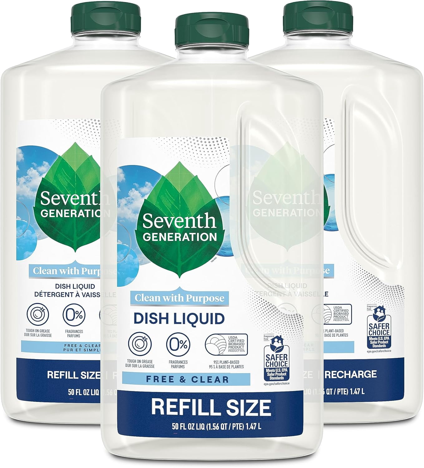 Seventh Generation Dish Liquid Soap Refill Free & Clear Dish Soap for ...