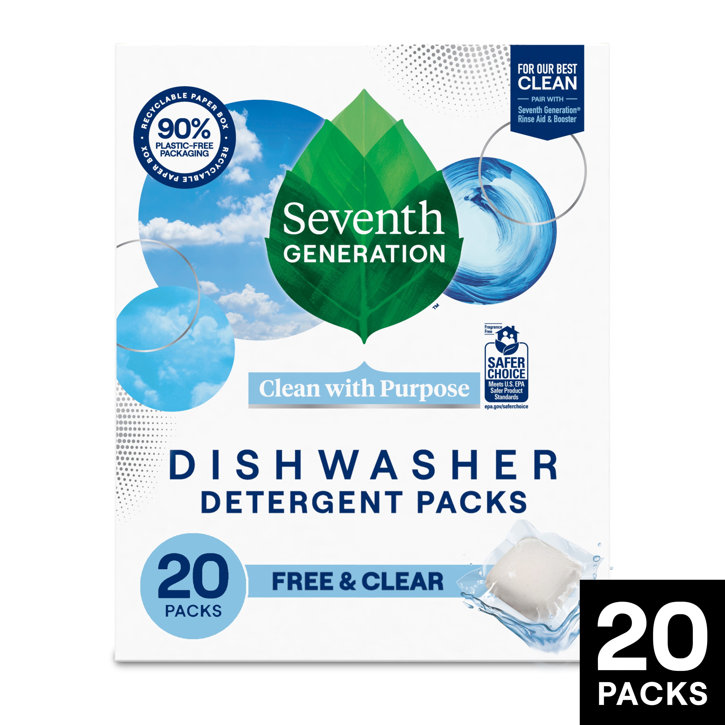 Seventh Generation Dishwasher Detergent Packs, Free & Clear, 20 Packs ...