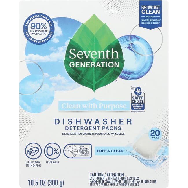 Seventh Generation Dishwasher Detergent Packets - Free & Clear 20 Ct ...