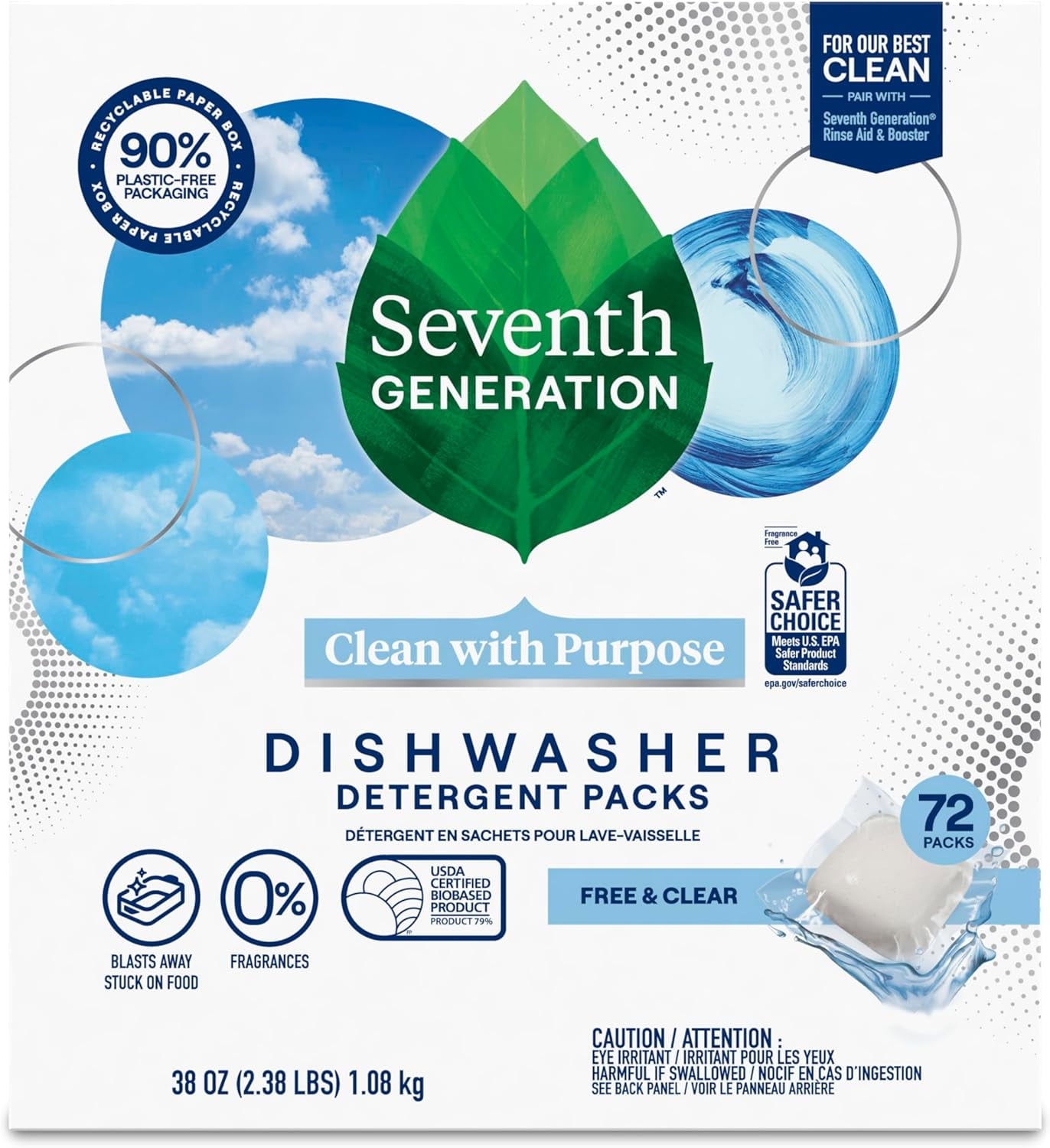 Seventh Generation Dishwasher Washing Pods, Unscented Auto Power Pacs ...