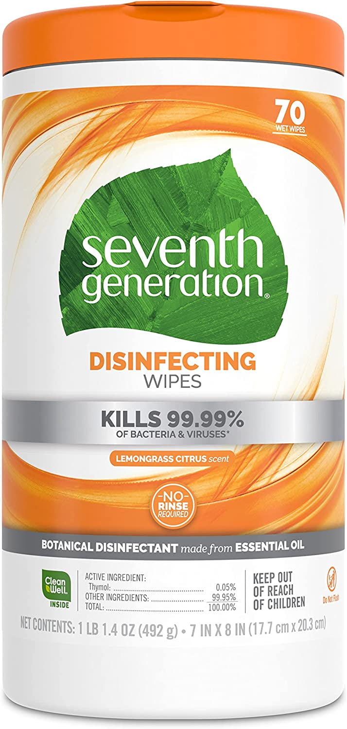 Seventh Generation Disinfecting Multi-Surface Wipes, Lemongrass Citrus ...